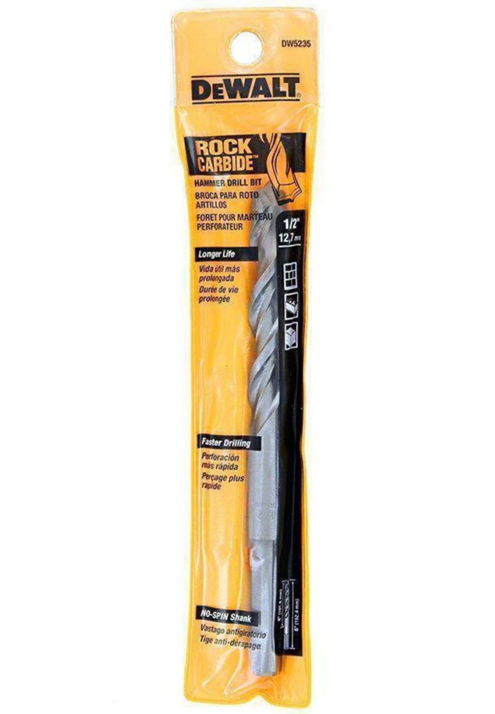 Broca Concreto DeWalt Rock CARBIDE 1/2" x 6" / DEWALT-TABLA-4 ...